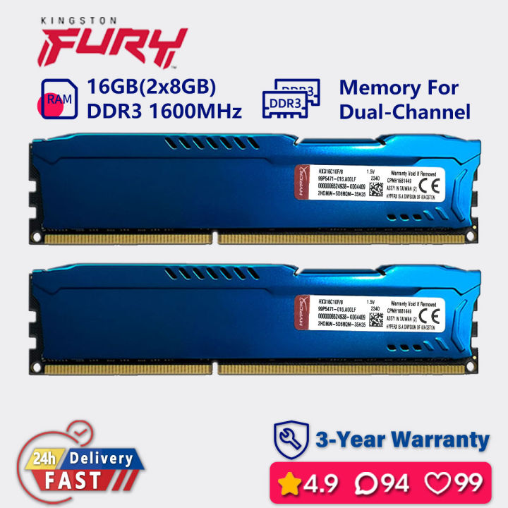 Kingston FURY 16gb 8gb 1600mhz ddr3 Dual Channel Desktop HYPERX memory ...