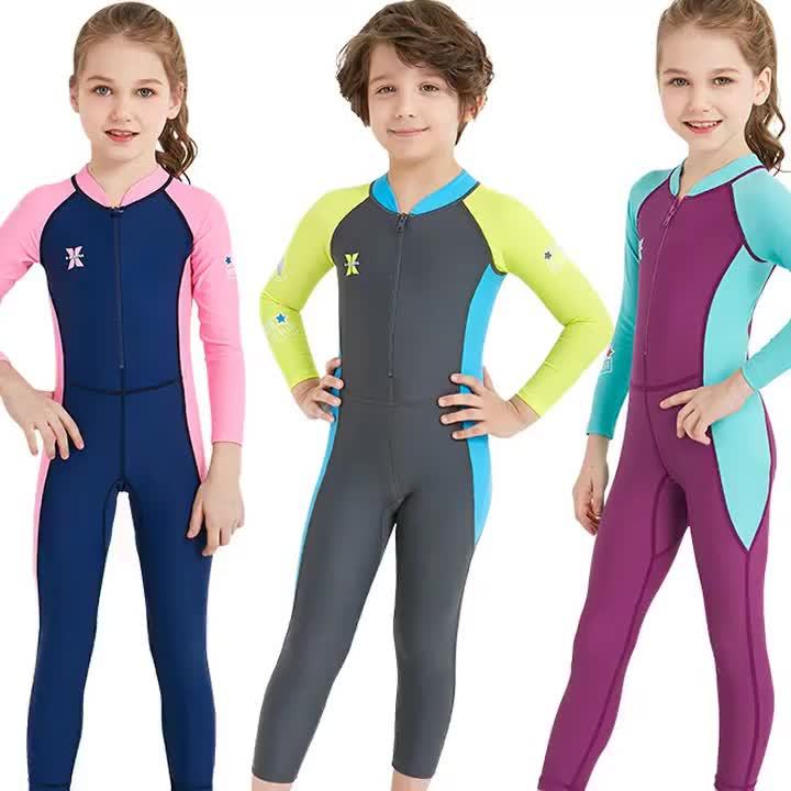 ชุดว่ายน้ำเด็กแบบใหม่ชุดดำน้ำกันแดดแห้งเร็วแขนยาววันพีซสำหรับเด็ก ...