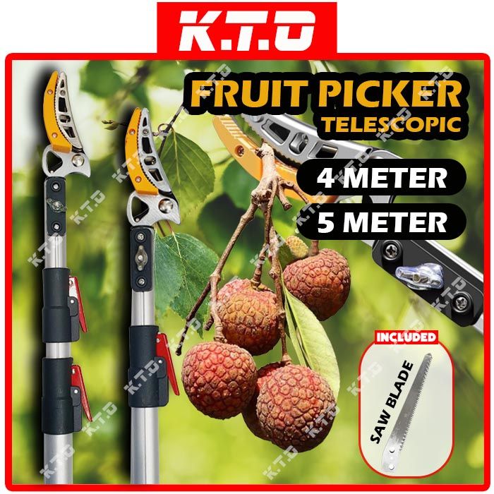 FRUIT PICKER PRUNER CUTTER SHEAR POLE EXTENDED TELESCOPIC HIGH BRANCH ...