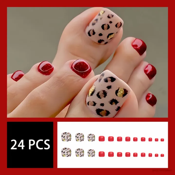 Pink&Red Square Press on Toenails Ultra-flexible Long Lasting Fake ...