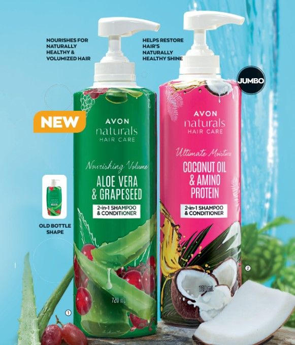AVON Naturals Coconut & Amino Protein and Aloe Vera & Grapeseed Shampoo ...