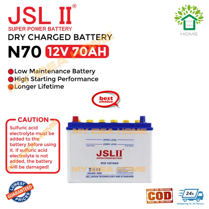 JSL II Brand Dry Charged Battery 12V 70AH FOR SOLAR SET UP Battery N70 ...
