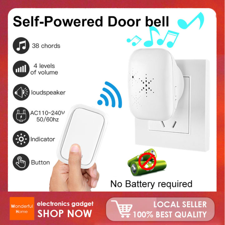 Wireless Doorbell Waterproof Self-Powered No Need Battery Door Bell ...