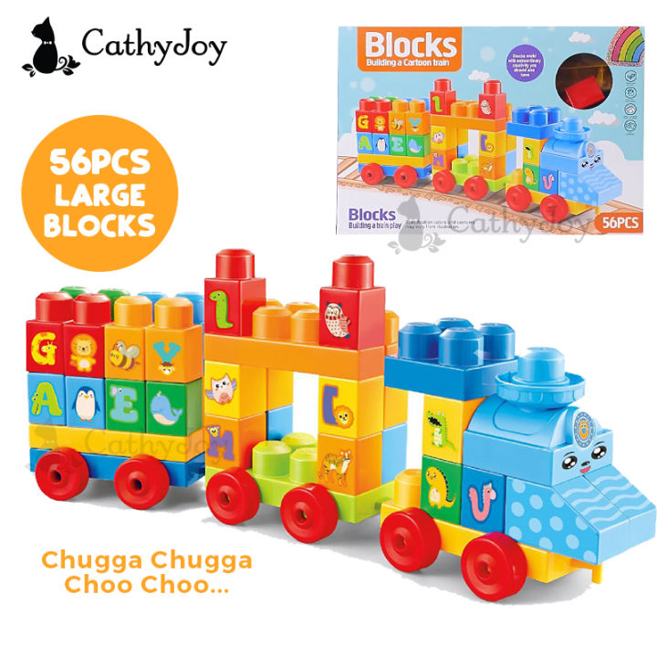 JOY 56PCS Kids Chugga Block Large Mega Blocks Train Car Truck Building ...