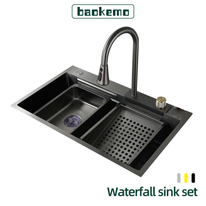 baokemo Kitchen Sink Single Bowl Stainless Steel With Waterfall Faucet ...