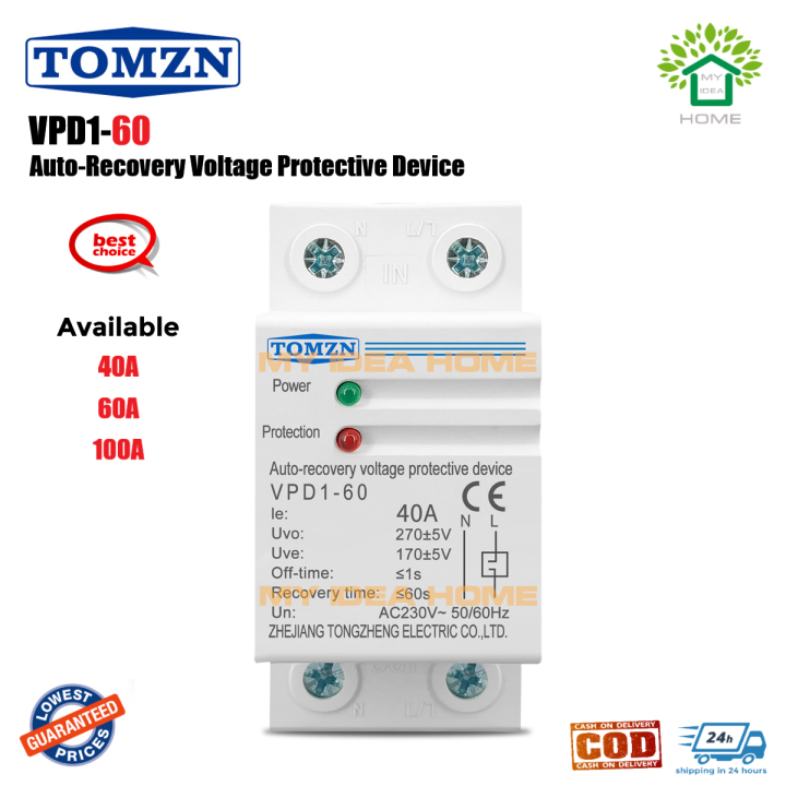TOMZN AC 230V Automatic Self-Multiple Undervoltage Protector Voltage Protection Device VPD1-60 ...
