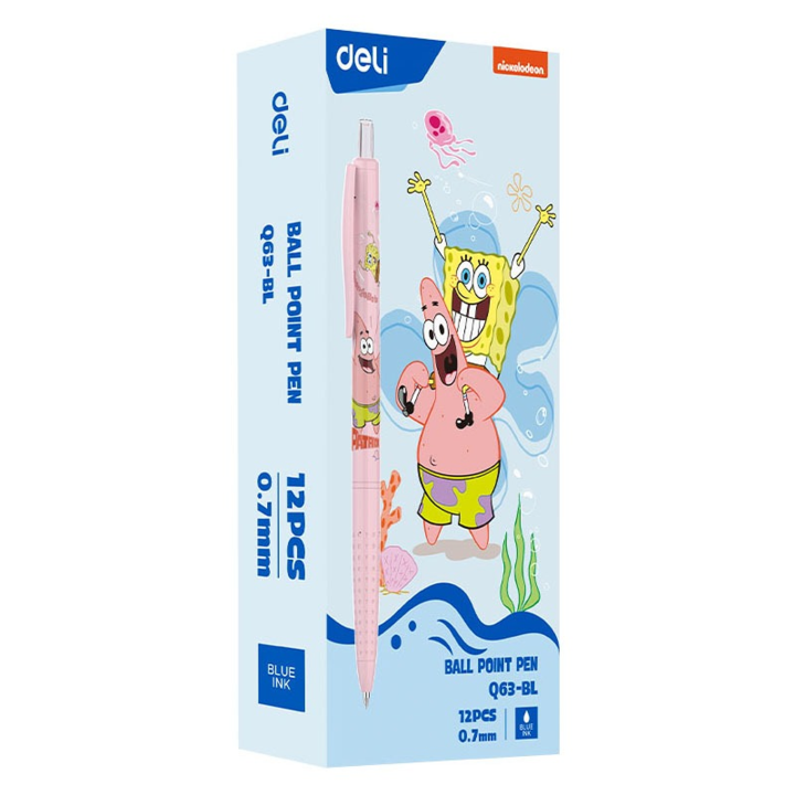 Deli Spongebob Bullet Tip Ball Point Pen 0.7mm Blue 12pcs/box Q63-BL ...