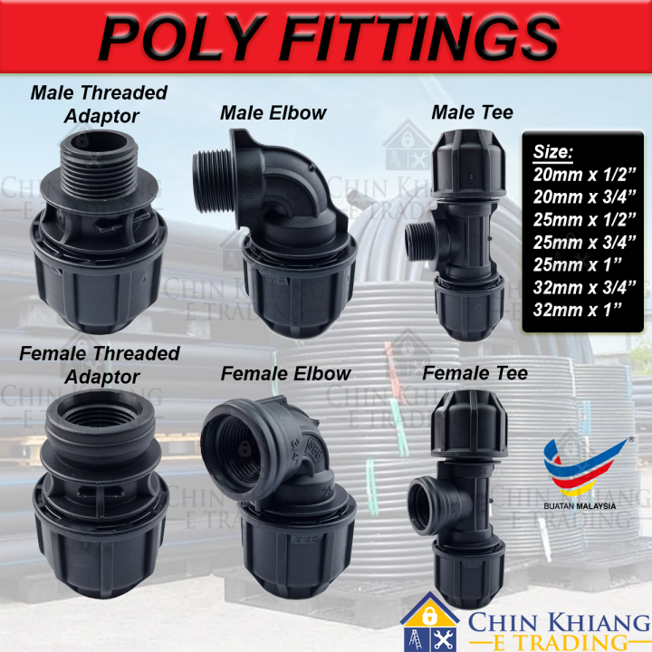 HDPE Poly Fittings Male Female Connector FTA MTA Socket Elbow Tee [ 20mm 25mm 32mm ] | Lazada