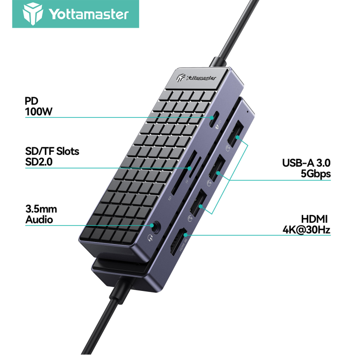 Yottamaster USB Type C 8 In 1 Hub USB-C to 4K HDMI/Card Reader/Audio ...