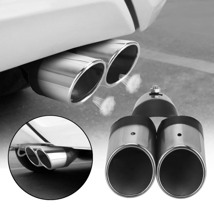 NEW Universal Curved Dual-outlet Exhaust MUFFLER Trim Tips MufflerPipe ...