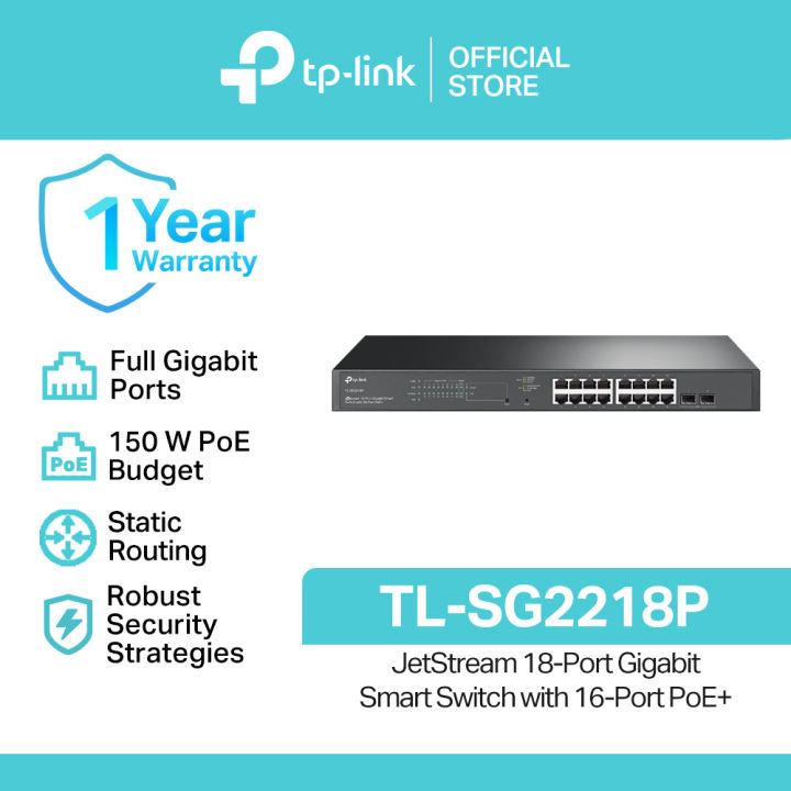 TP-Link TL-SG2218P JetStream 18-Port Gigabit Smart Switch with 16-Port PoE+ | Switch Hub ...