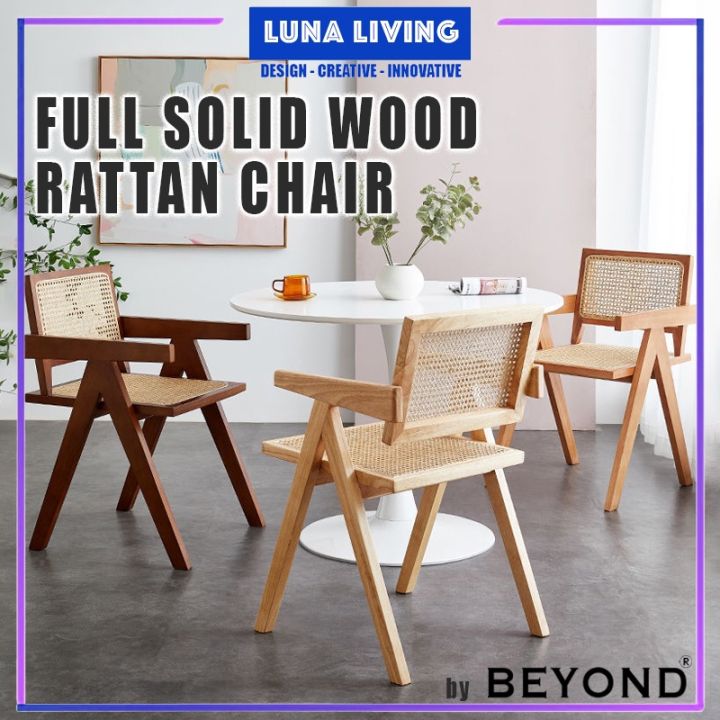 Nordic Solid Wood Rattan Chair / Nordic Style Armed Rattan Chair | Lazada