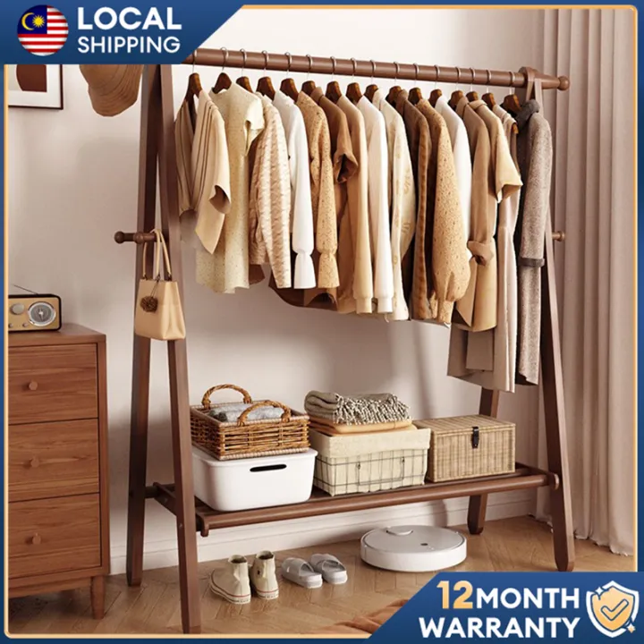 TableTrove Solid Wood Clothes Rac Rak Baju Foldable Multi-Function ...