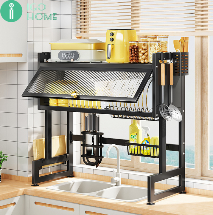 IGO Dish Rack Drainer Kitchen Dish Cabinet Rack Organizer With Cover ...