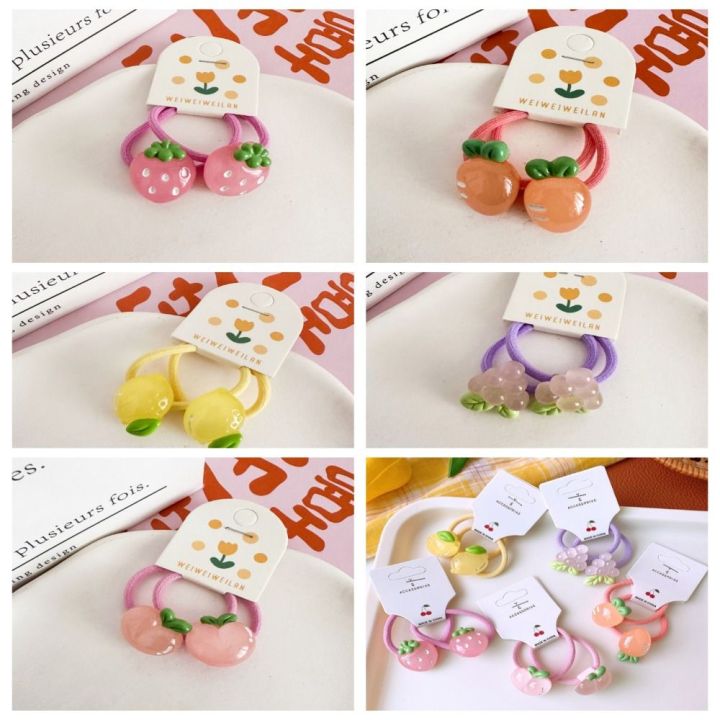 GHFT สตรอเบอร์รี่สตรอเบอรี่ ยางรัดผมเด็ก พีชสีพีช กิ๊บติดผมสไตล์เกาหลี ...