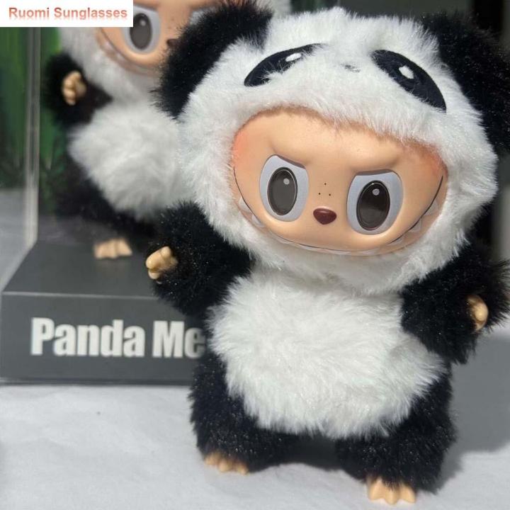 RUOMI Collectible Model Panda Labubu Plush Doll Cartoon Keychain Black ...
