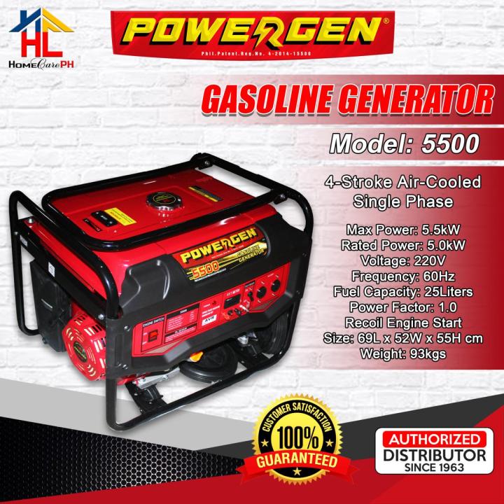 Powergen Portable Gasoline Generator 5500 (5500Watts) | Lazada PH