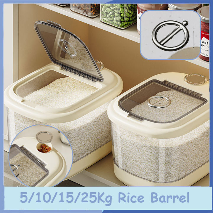Rice Storage Box Portable Rice Bucket Kitchen Dry Food Storage with Lid ...