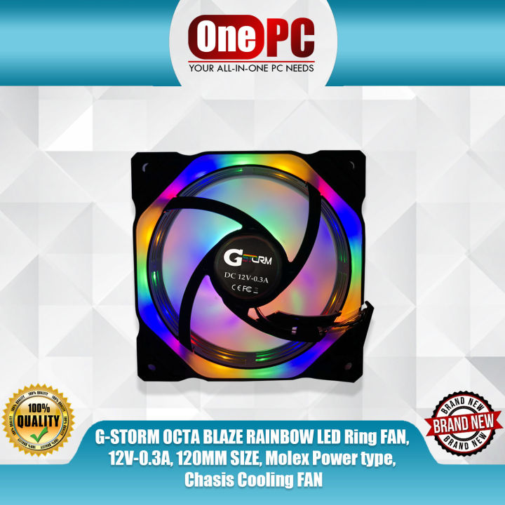 G-STORM OCTA BLAZE RAINBOW LED Ring FAN, 12V-0.3A, 120MM SIZE, Molex ...