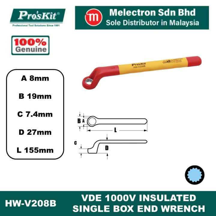 Pro'sKit HW-V208B 1000V Insulated Single Box End Wrench 8mm | Lazada