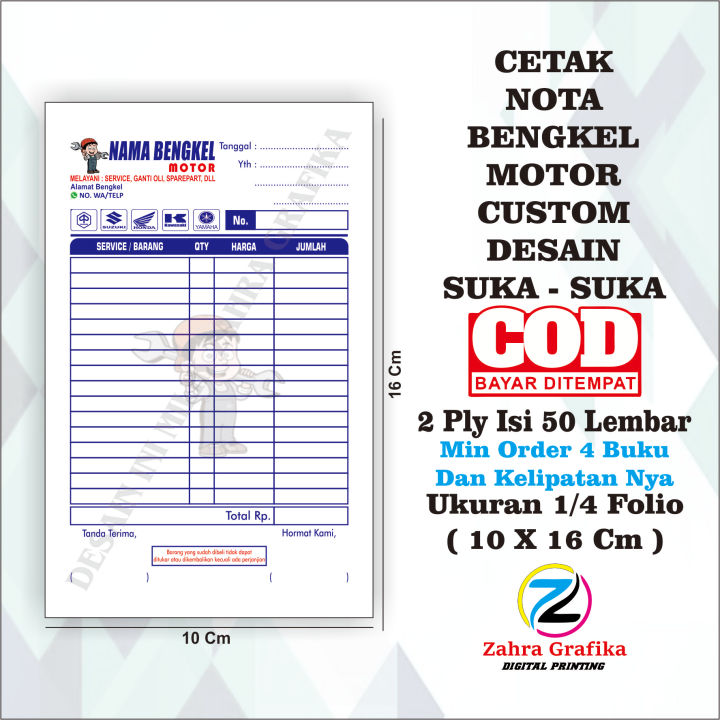 Cetak Nota Bengkel Custom 2 ply 1/4 Folio isi 50 lembar Dengan Nama ...