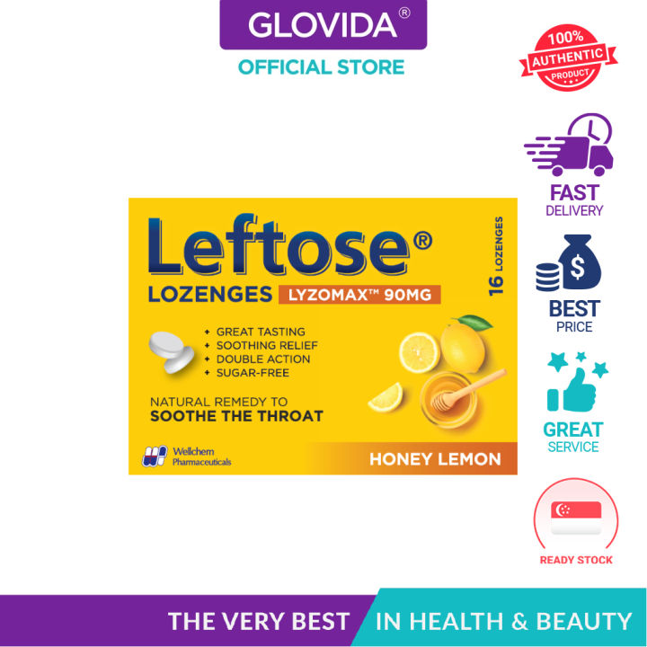 Leftose Lozenges Honey Lemon Flavour 16's (Lysozyme Hydrochloride ...