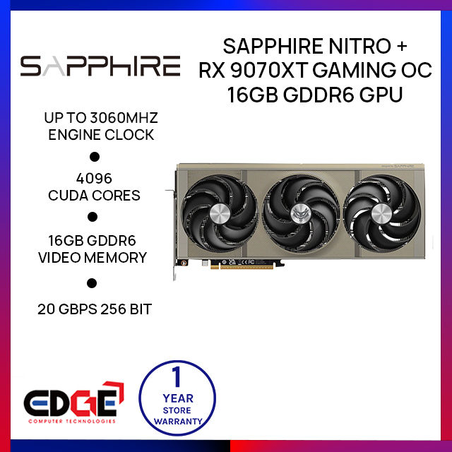 100% Genuine EDGE | SAPPHIRE Nitro+ RX 9070XT Gaming OC 16GB GDDR6 GPU Graphics Card Unit ...