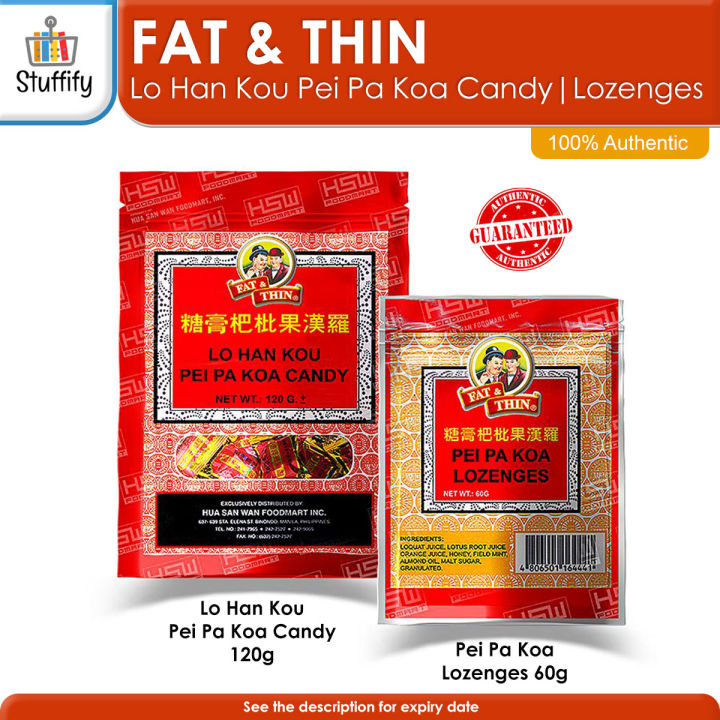 Original FAT & THIN Lo Han Kou Pei Pa Koa Candy 120g | Lozenges 60g ...