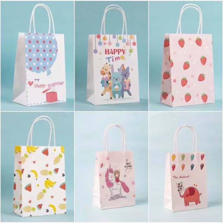 10PCS Set Paper Bag Kids Birthday Goodie Bag Party Gift Bag Kraft Paper ...