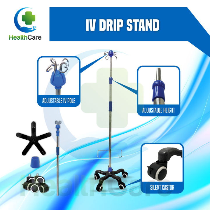 Hospital IV Pole 4 Hooks ( Drip Stand ) With Wheel | Lazada