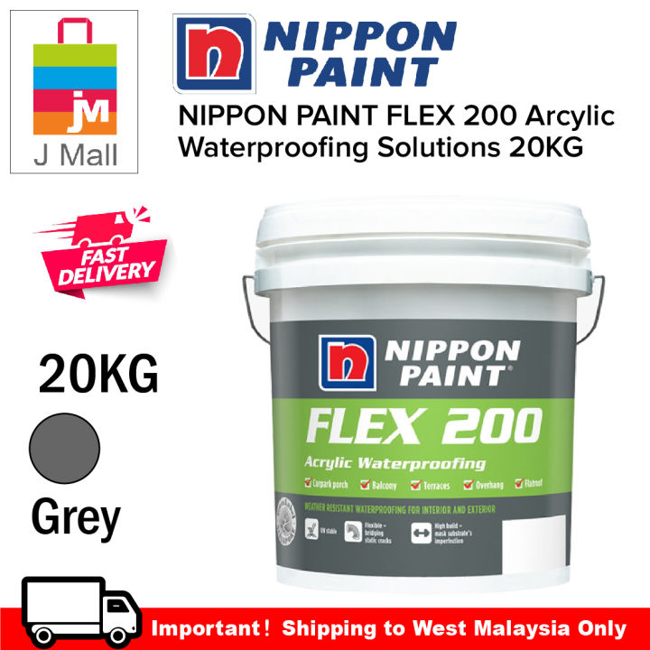 J MALL (20kg) White / Grey NIPPON PAINT FLEX 200 Arcylic Waterproofing / (18kg) Grey PENTENS T ...