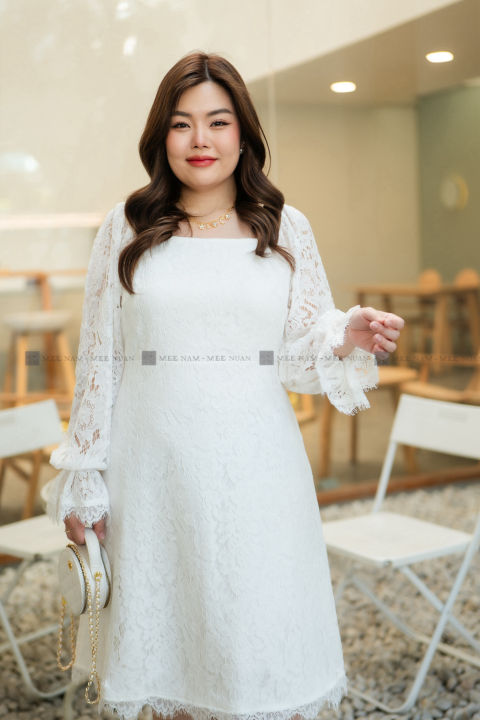 DR260 เดรสลูกไม้ขาว เสื้อผ้าพลัสไซส์ Plussize Fashion ชุดคนอ้วน แฟชั่นสาวอวบ | Lazada.co.th