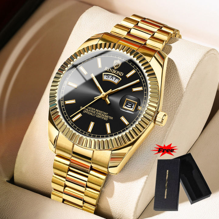 [With Free Box] BINBOND Fashion Men's Watches Luxury Brand Dual ...
