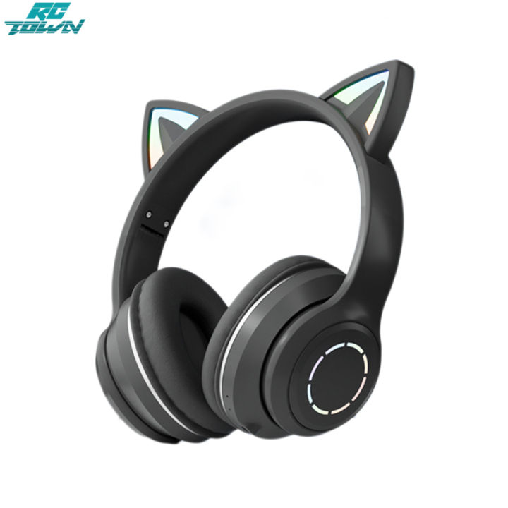 Wireless Cat Ear Headset Stereo Headphones Colorful Lighting Gaming ...