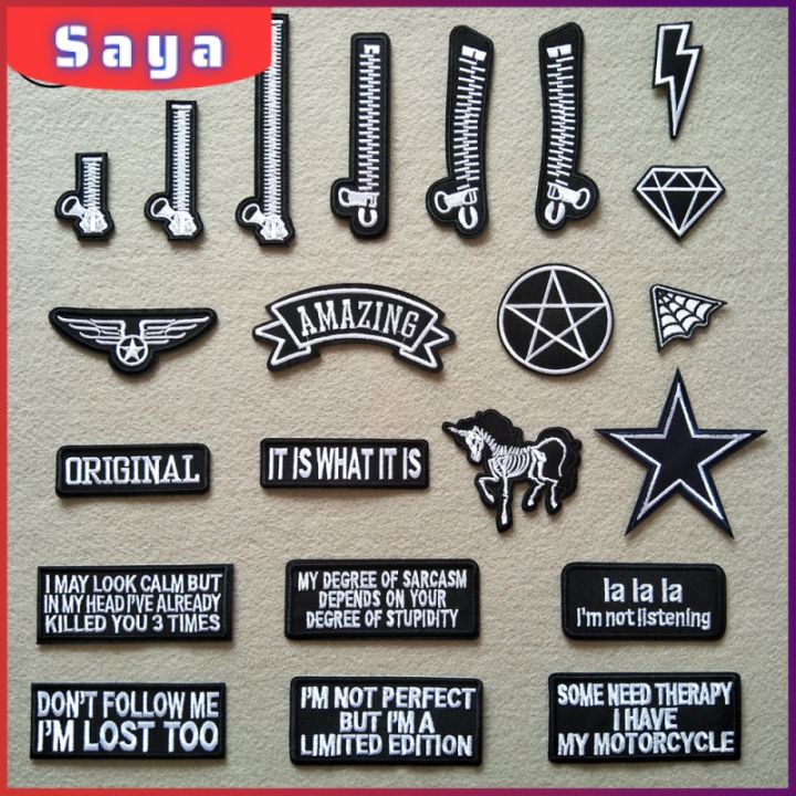 (46 Styles) Black and White Alphabet Patches for Clothes Stripes Iron ...