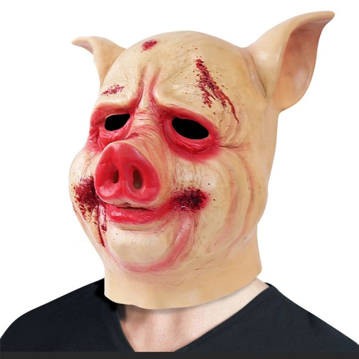 Scary Animal Latex Mask Halloween Costume Cosplay Props Bloody Pig Head ...