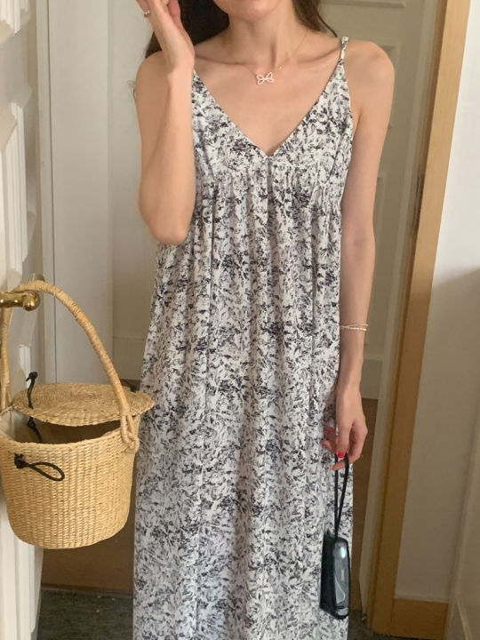 (พร้อมส่ง) Graphic minimal dress 🌸🌷 C4017 เดรสยาวสายเดี่ยว เดรสมินิมอล ...