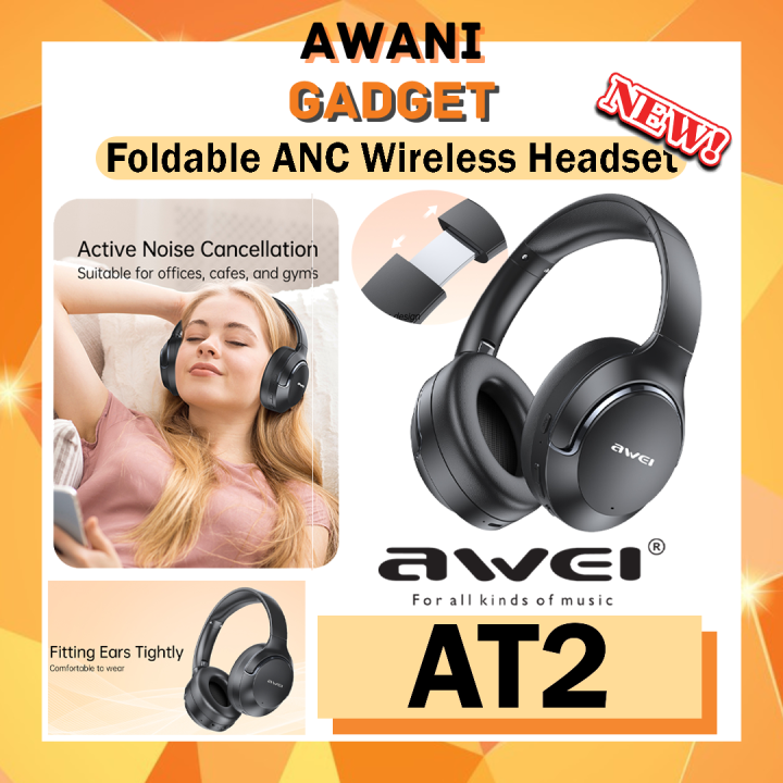 Awei AT2 Foldable ANC Wireless Headset Active Noise Cancellation Awei ...