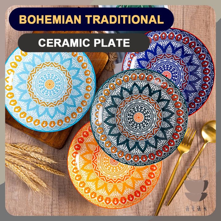 ATAS BOHEMIAN Style Vintage Pattern Ceramic Dining Plate 8 inch Round ...