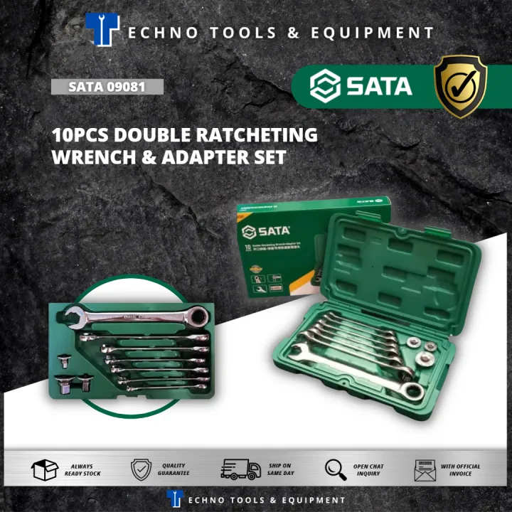 SATA 09081 10PCS DOUBLE RATCHETING WRENCH & ADAPTER SET | Lazada