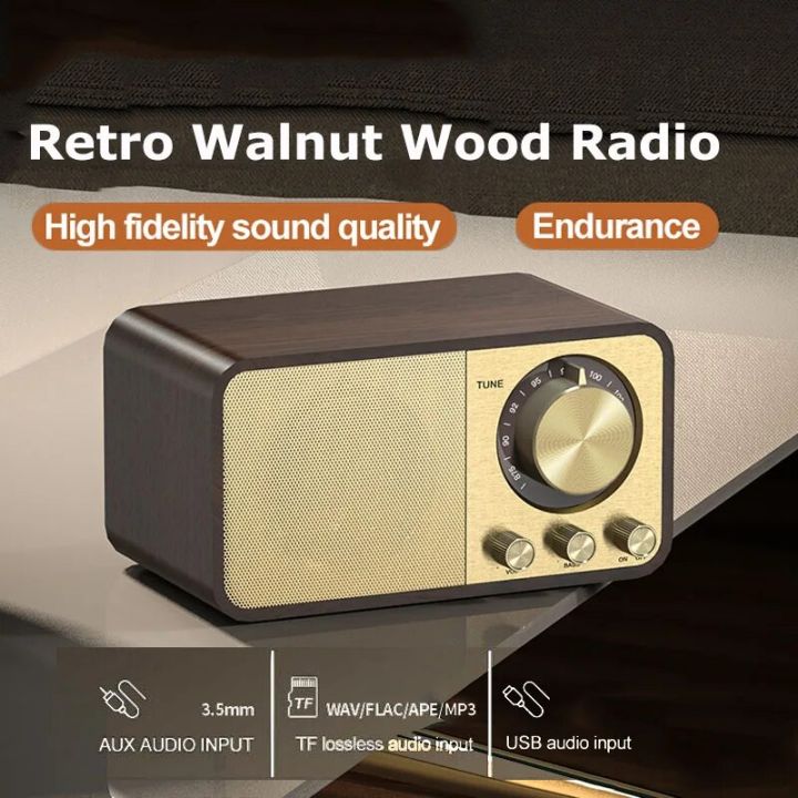 Portable Retro FM Radio Walnut Wood Vintage Radios Receiver Wireless ...