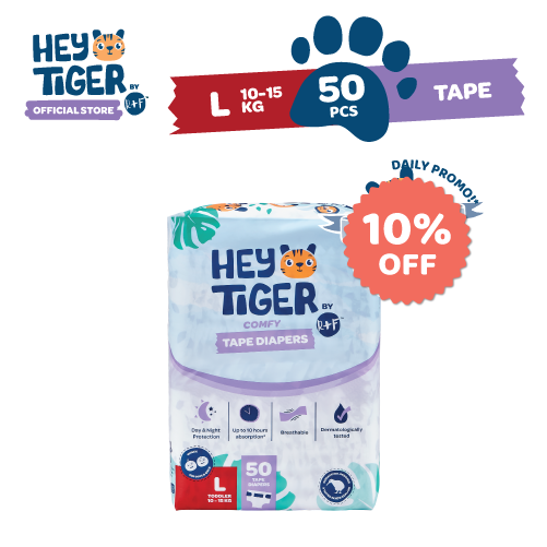 HEY TIGER Tape Jumbo Pack LARGE (10-15 kg) - 50 pcs - Tape Diapers | Lazada PH