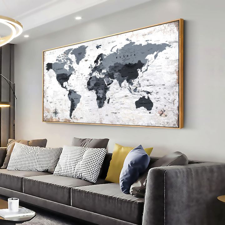 GK102 Framed wall art World Map Wall Art High definition waterproof ...