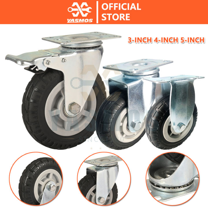 Trolley Wheels 3'' To 5'' Black Swivel Caster Wheel Mute Rubber Fixed ...