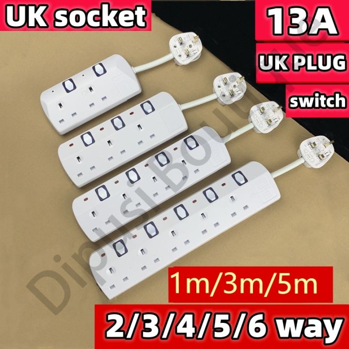 White 2/3/4/5/6 WAY GANG Malaysia Extension Power Socket British ...