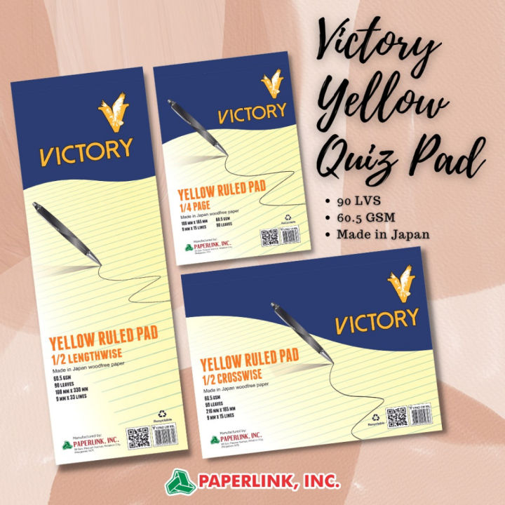 Victory Yellow Pad 14 | 12 Lengthwise | Whole Pad 90 Leaves Stationary ...