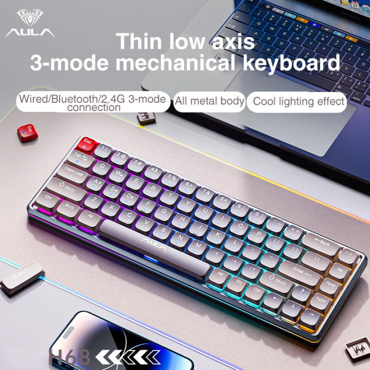 Aula H68 Rgb Super Slim Mechanical Gaming Tri-mode Wireless Profile Keyboard 68 Gamer Bluetooth ...
