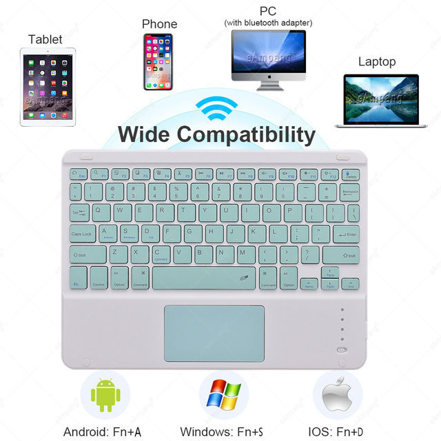 10 inch Wireless Bluetooth Lightweight Keyboards w/ Touchpad Universal ...