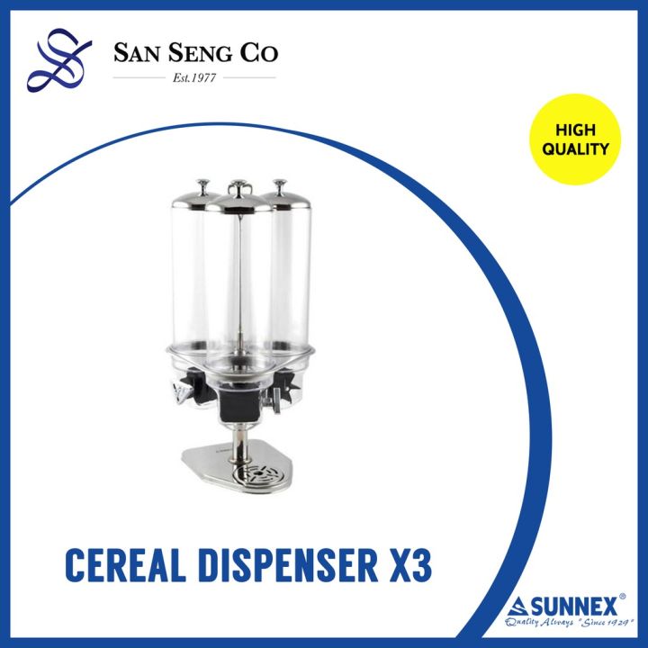 San Seng Sunnex Cereal Dispenser 4.0L x 3 Stainless Steel Cereal/Snacks ...