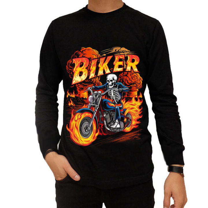 BAJU KAOS LENGAN PANJANG BIKER SKULL KEREN VIRAL / ATASAN COWOK LENGAN ...